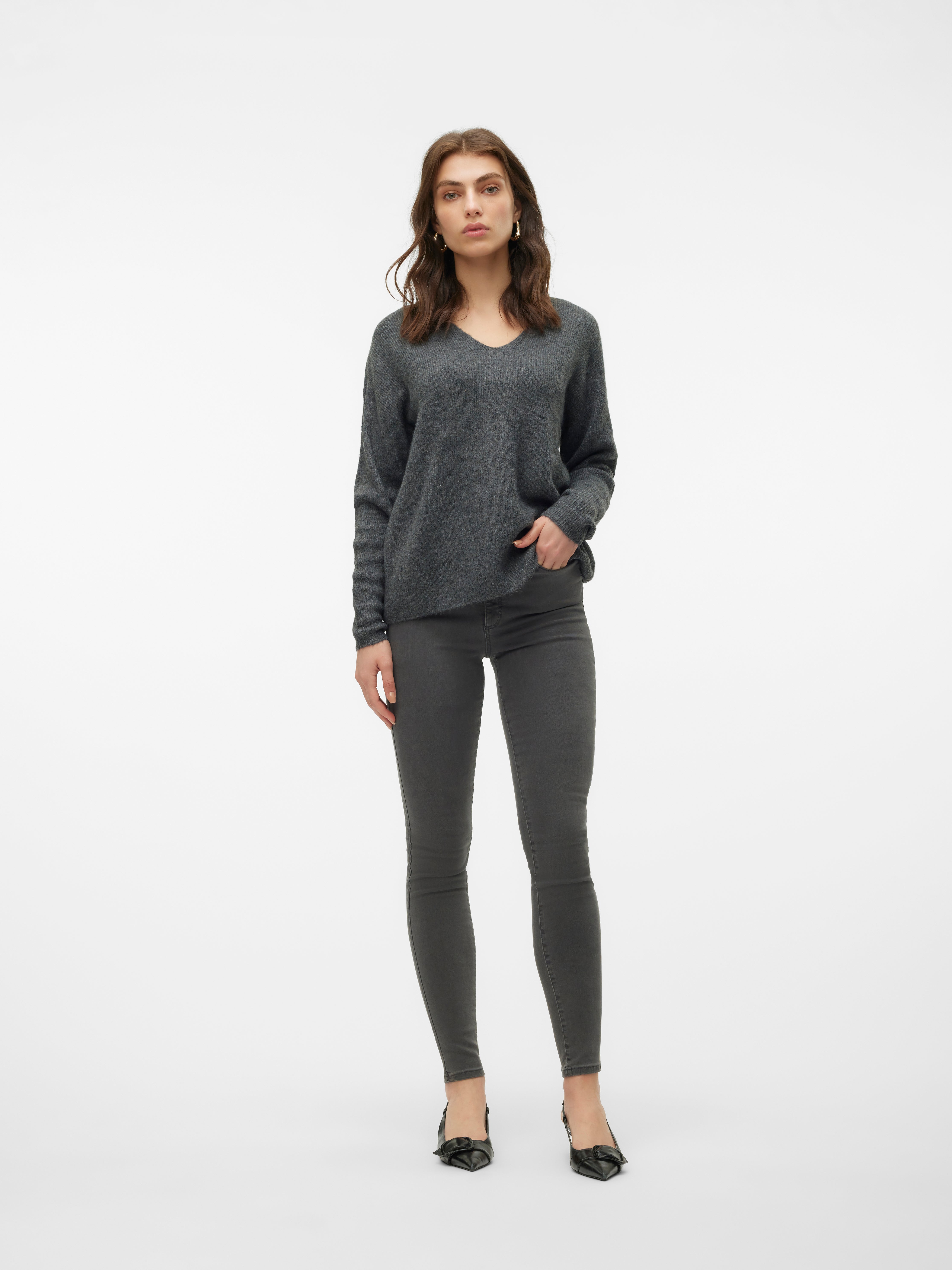 VMCREWLEFILE Pullover | Medium Grey | Vero Moda®