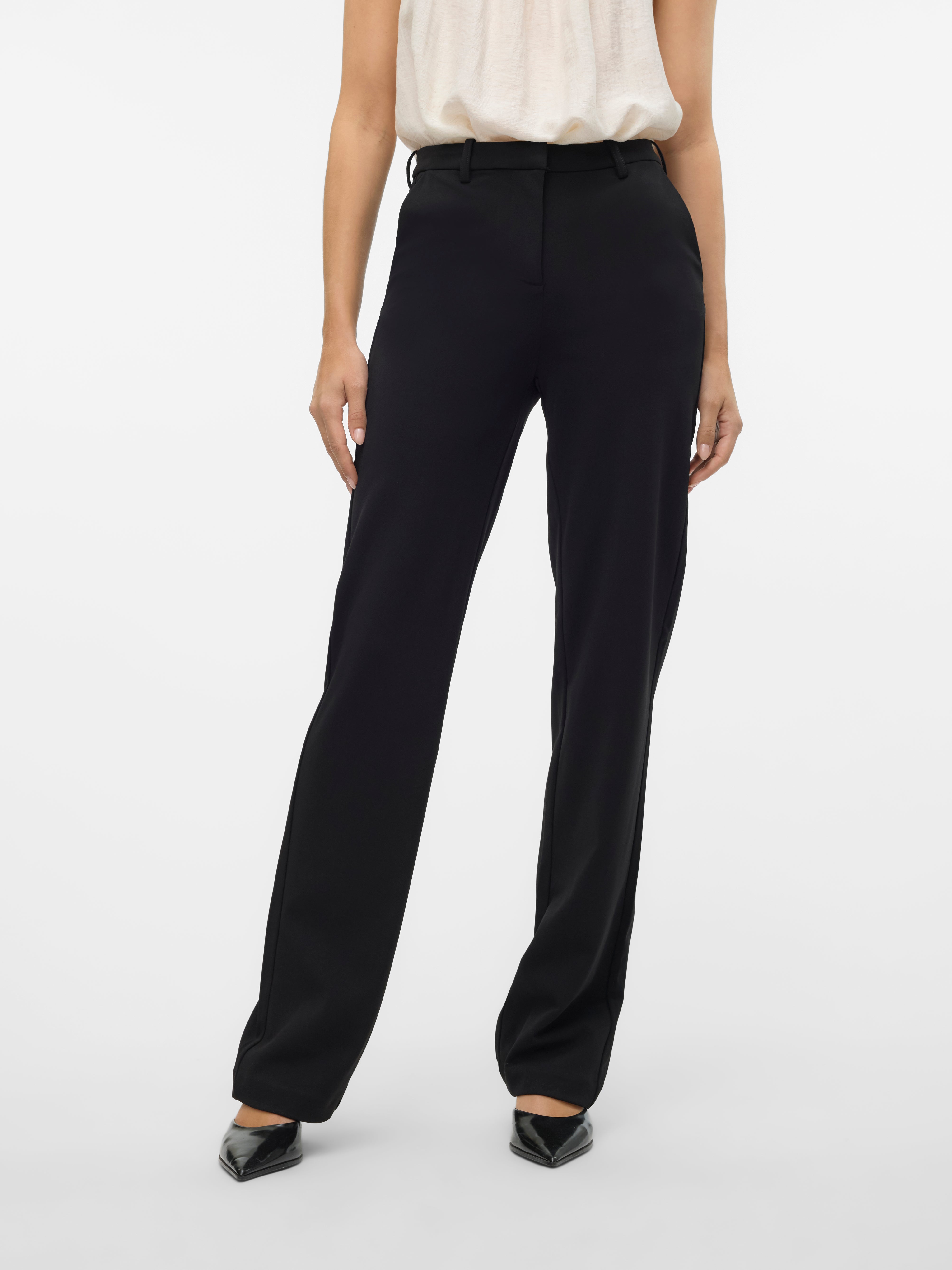 Straight Fit Middels høy midje Bukser | Black | Vero Moda®
