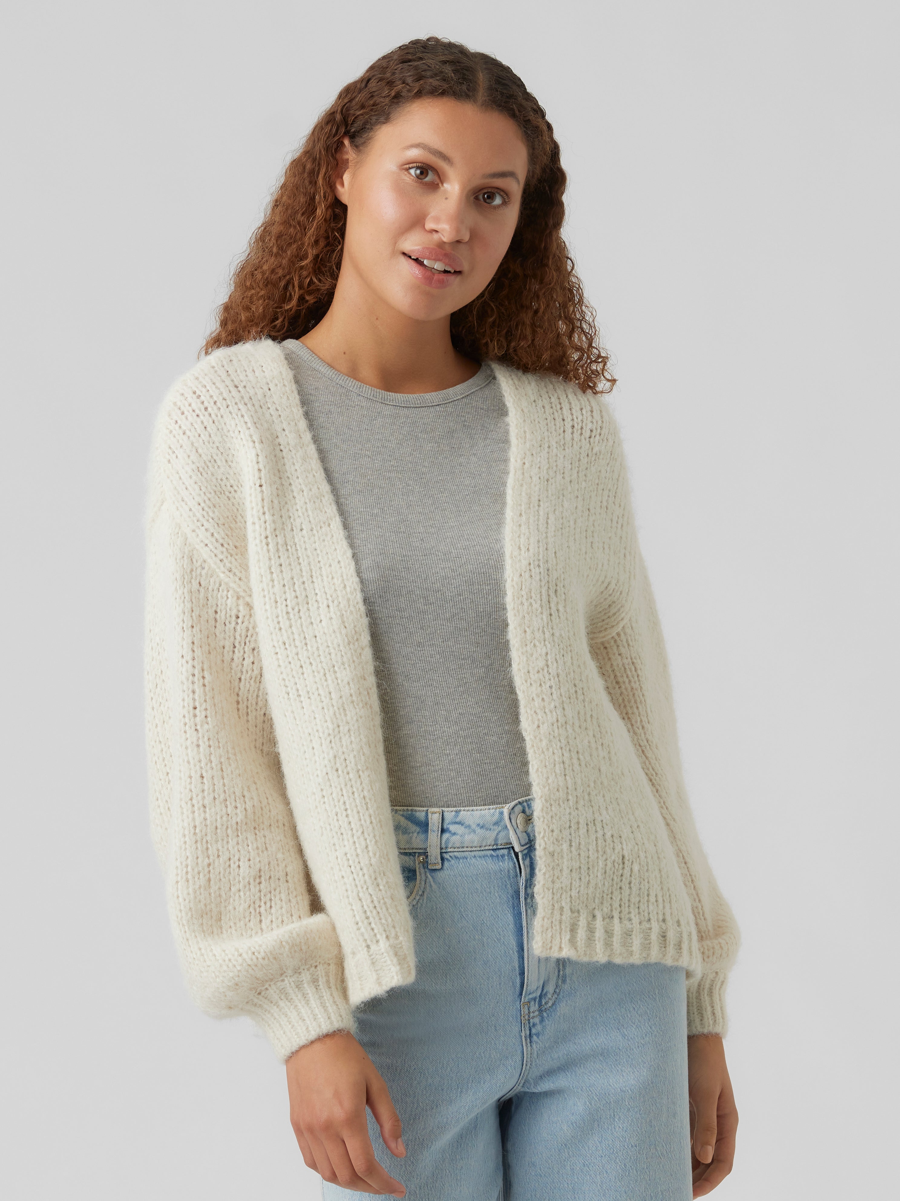 VMMAYBE Oversize Fit Round Neck Knit Cardigan | Light Grey | Vero Moda®