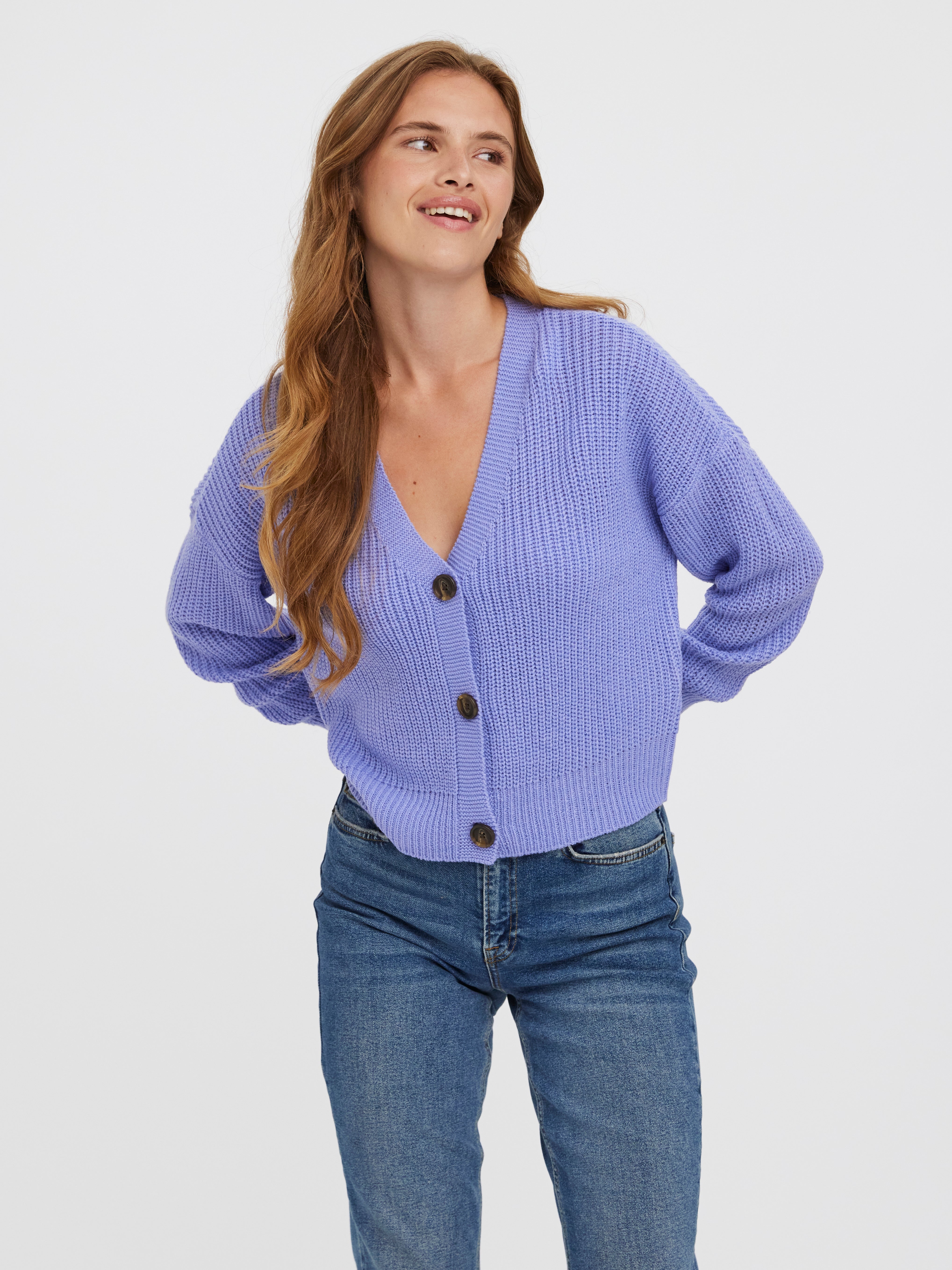 V-Neck Dropped shoulders Knit Cardigan | Light Blue | Vero Moda®