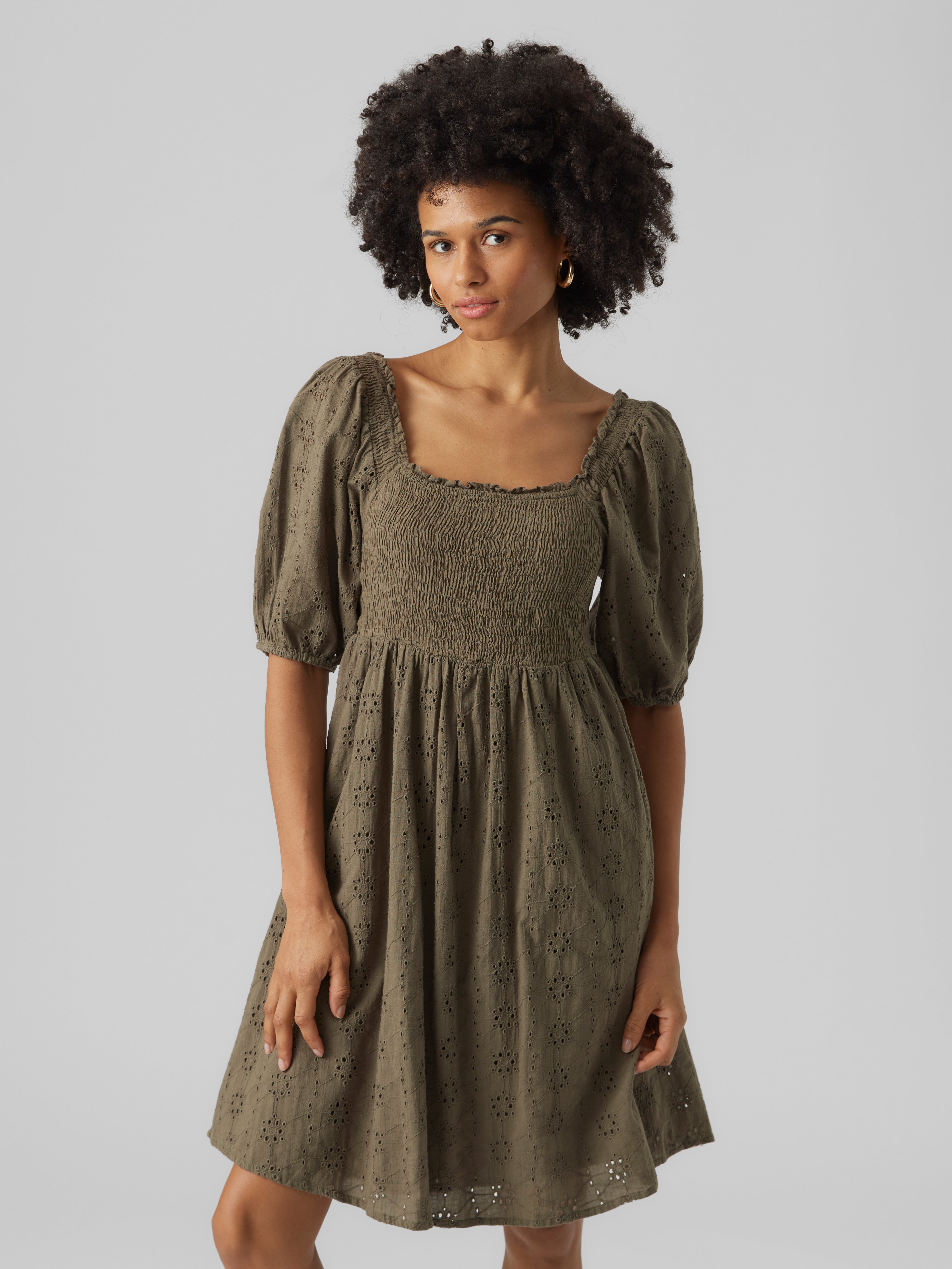 Regular Fit Firkantet hals Kort kjole | Dark Green | Vero Moda®