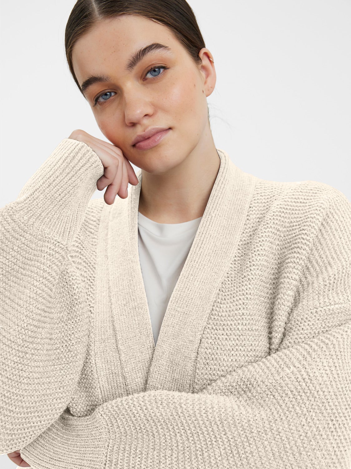 Shawl Curve Dropped shoulders Knit Cardigan | Light Grey | Vero Moda®