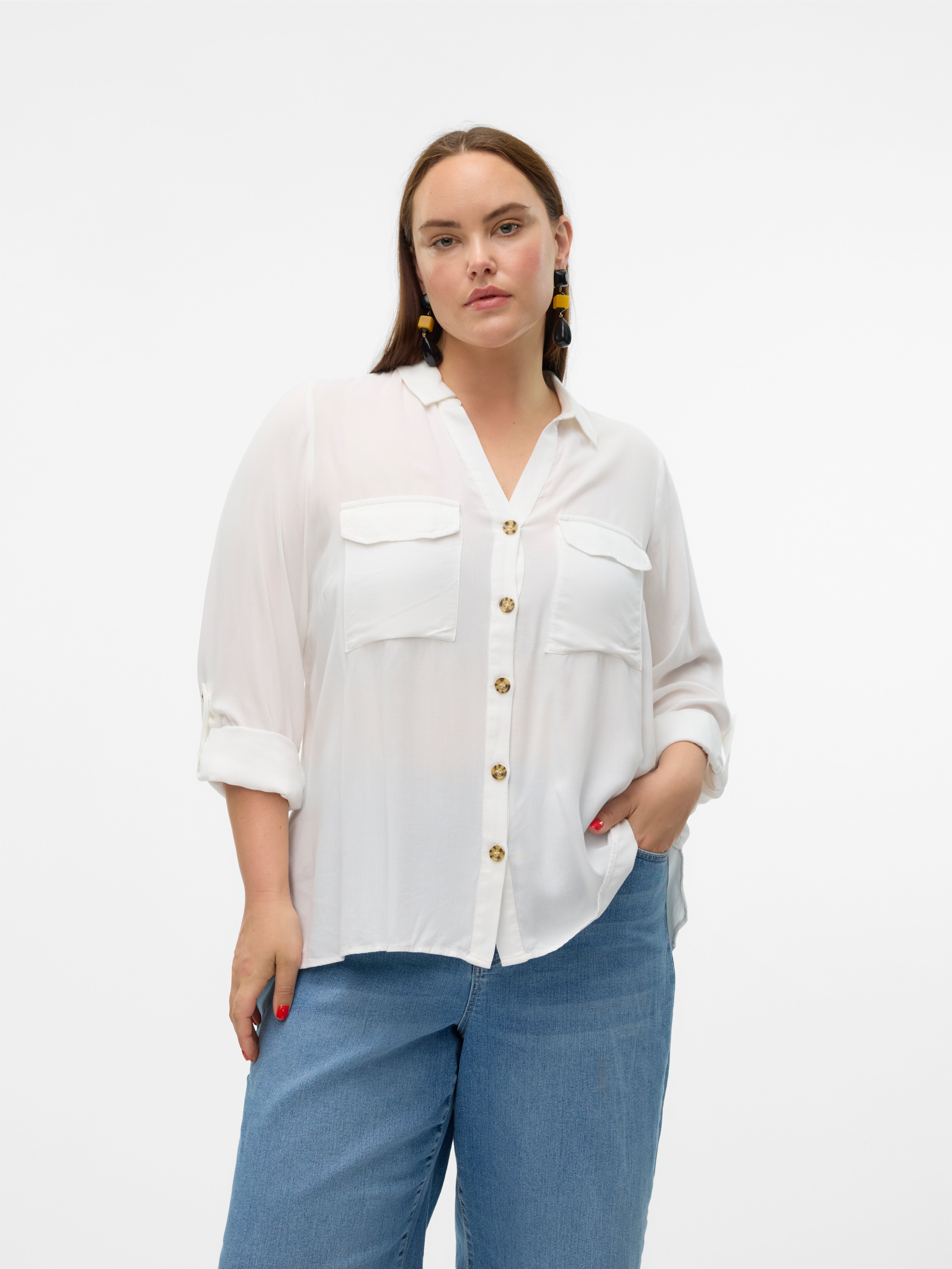 Regular Fit Shirt collar Curve Sleeves with fold-up Shirt | White Clear ...