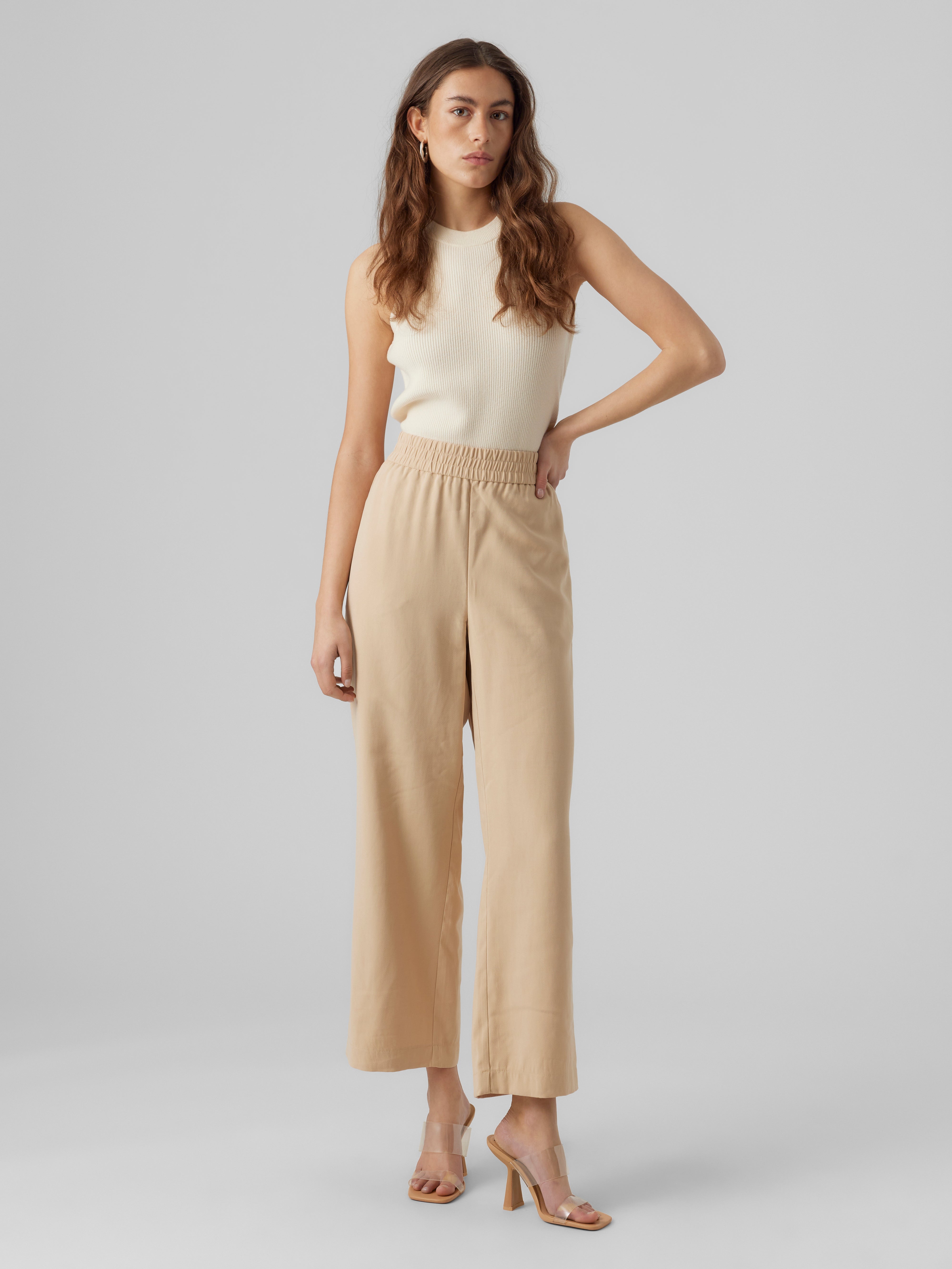 VMCARMEN High rise Trousers | Medium Brown | Vero Moda®
