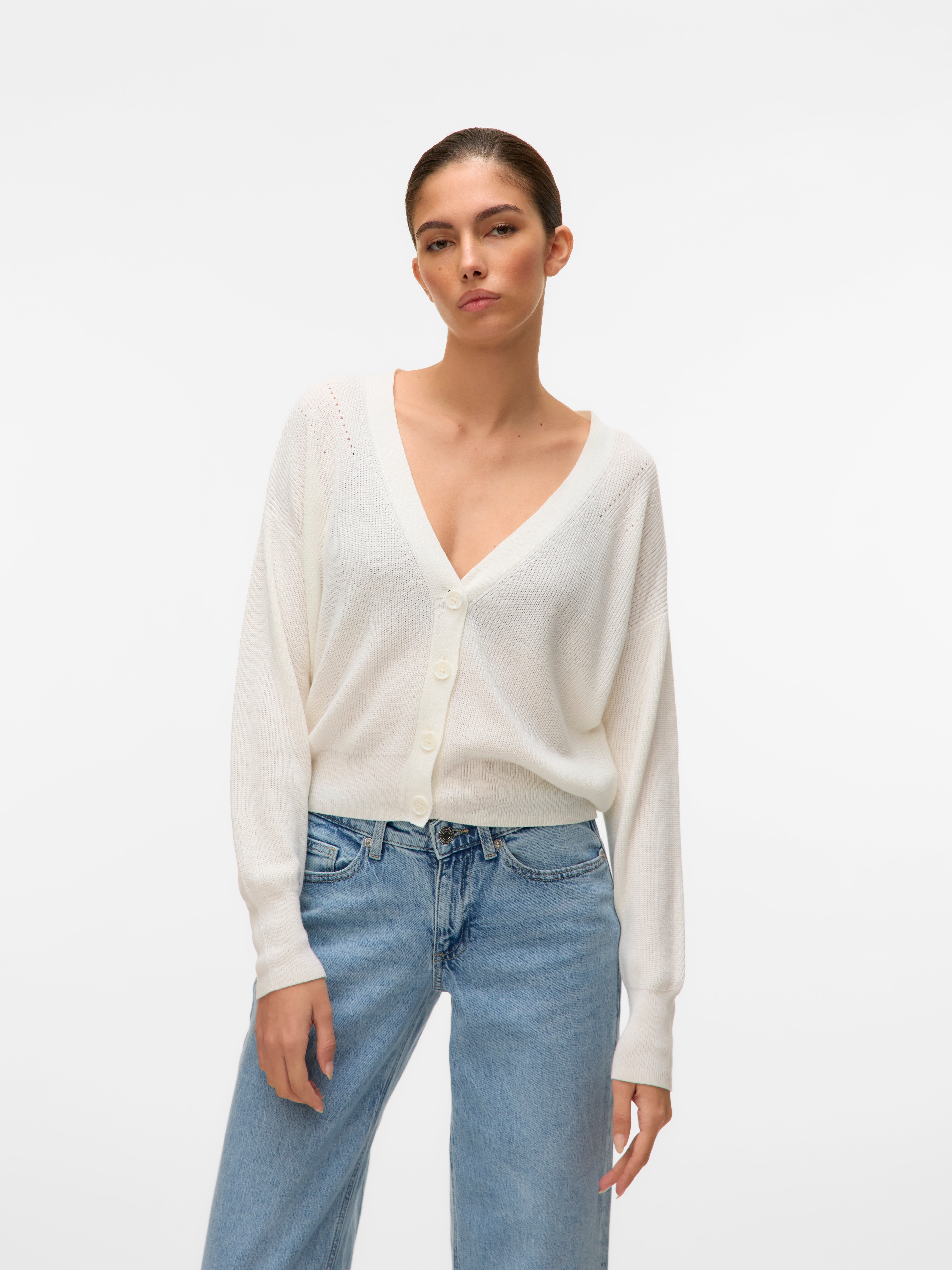 V-Neck Dropped shoulders Knit Cardigan | White Clear | Vero Moda®