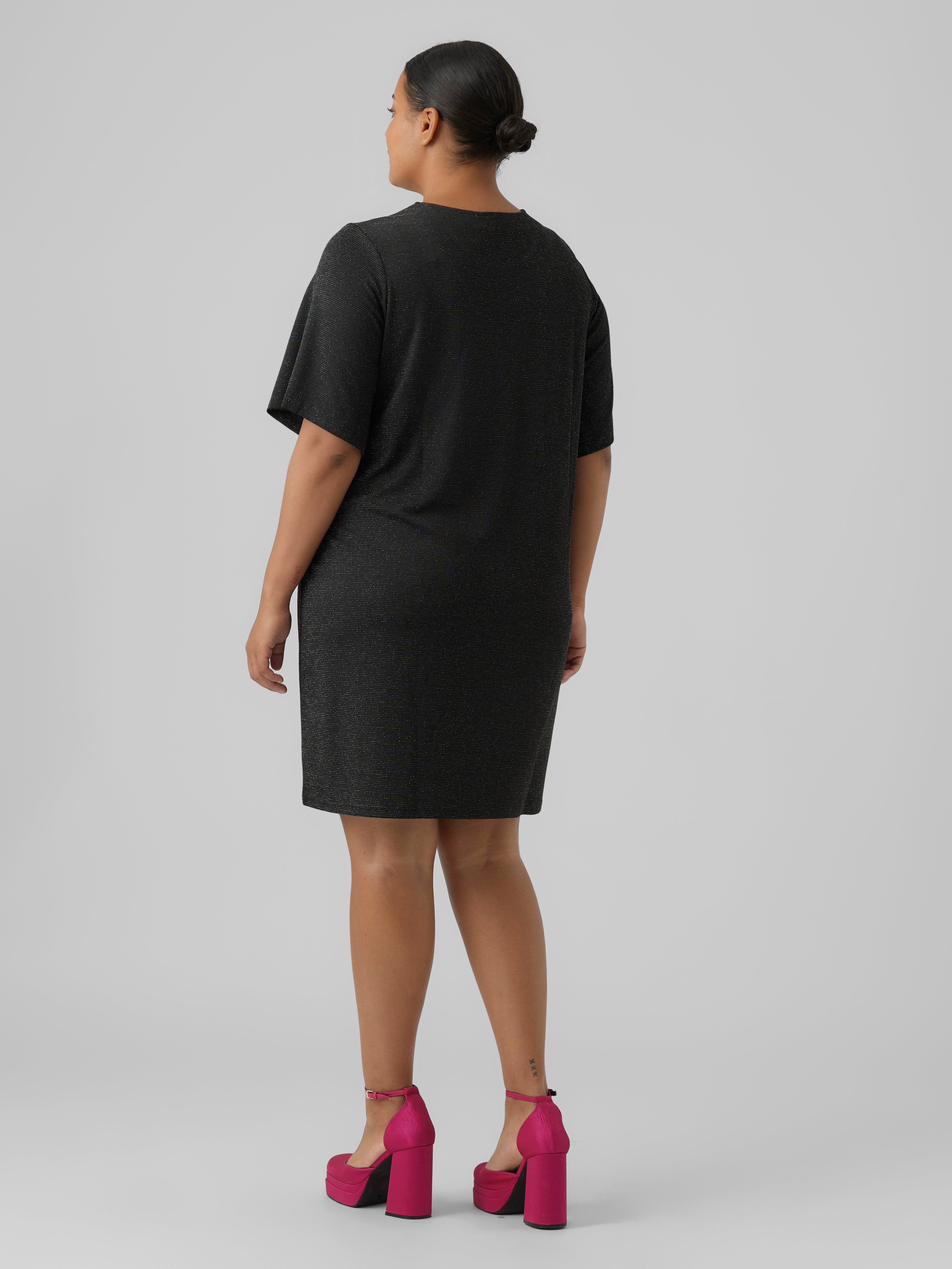 Locker geschnitten Rundhals Curve Weite Ärmel Kurzes Kleid | Schwarz ...