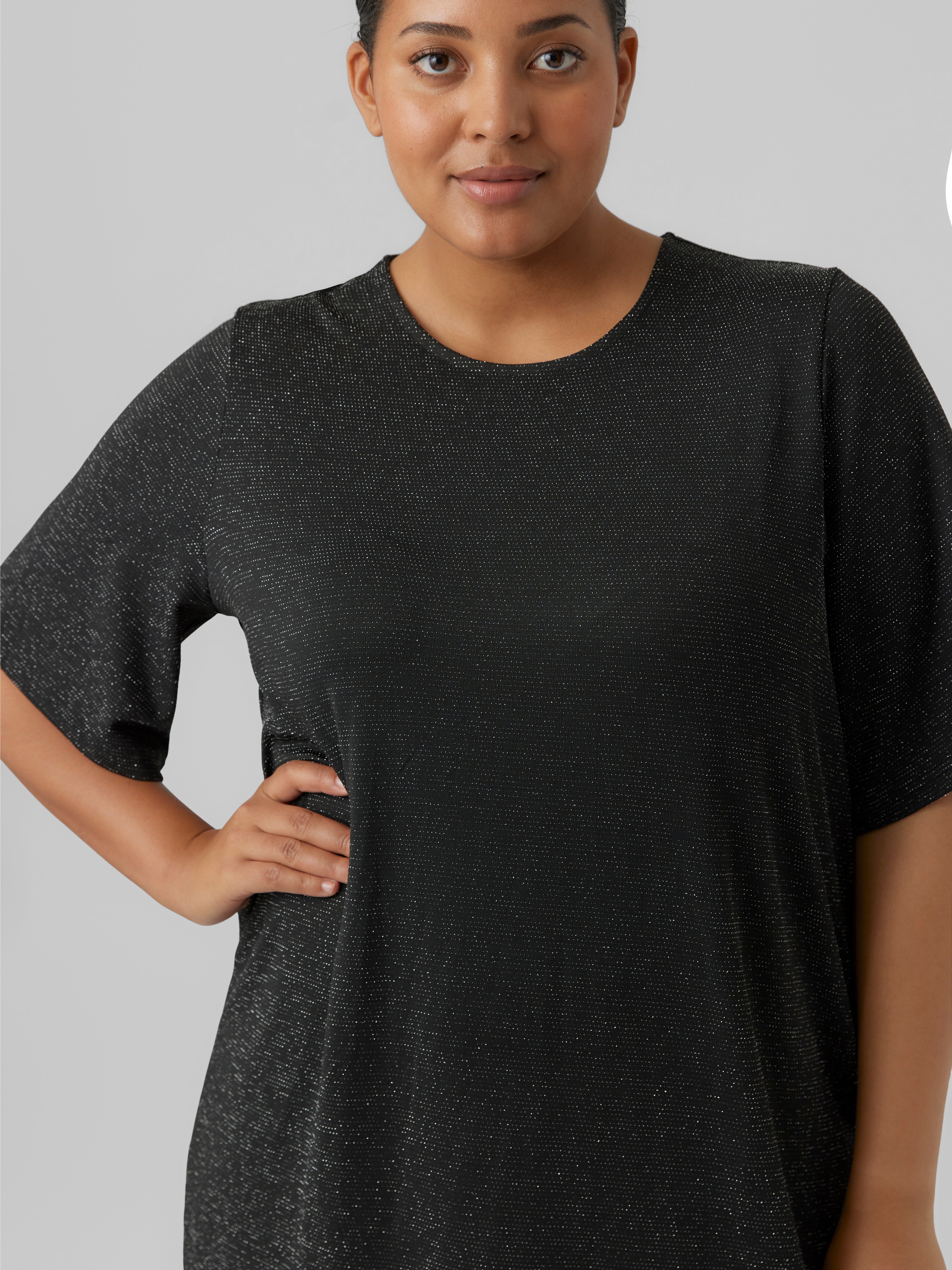 Locker geschnitten Rundhals Curve Weite Ärmel Kurzes Kleid | Schwarz ...