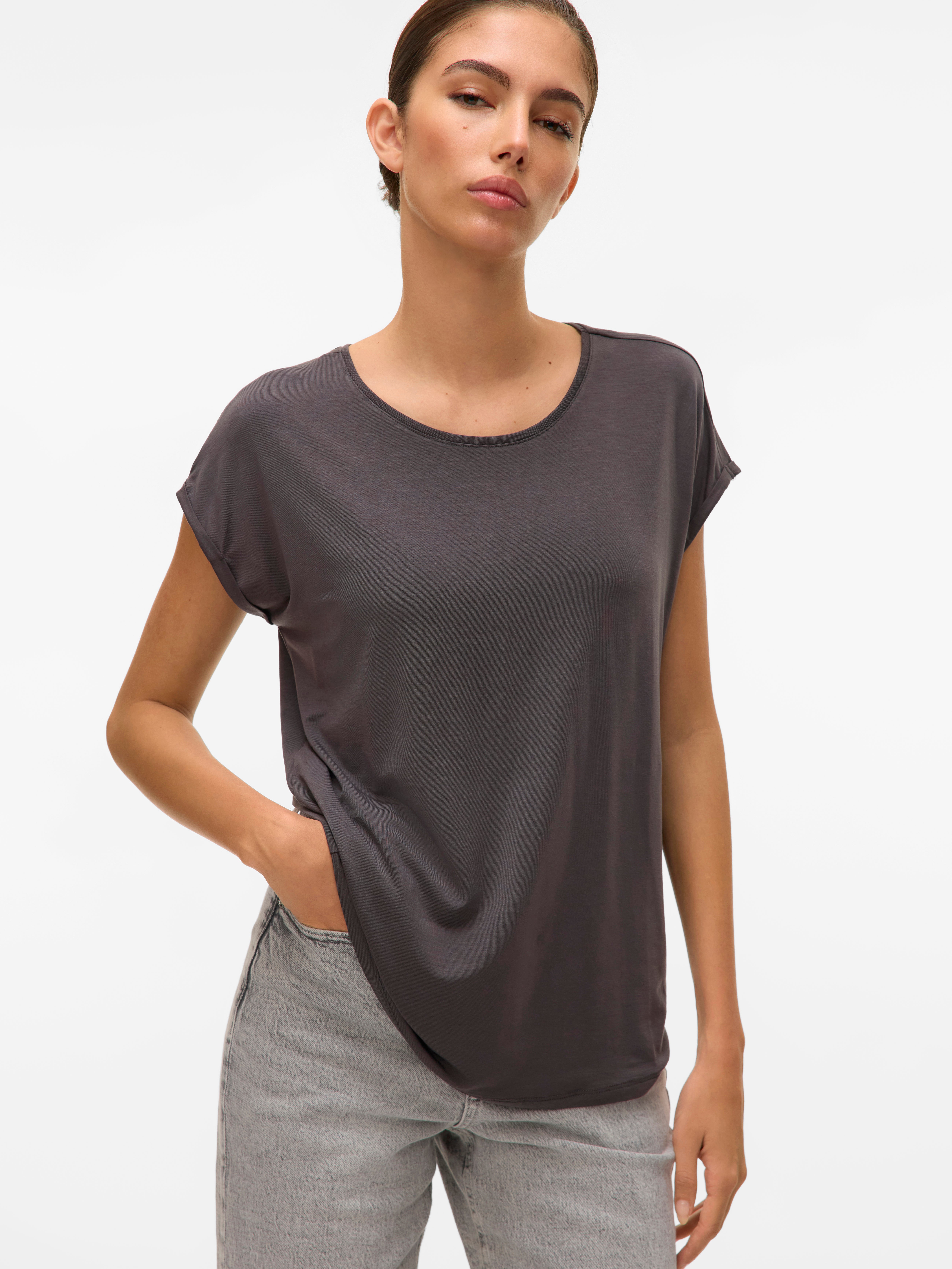 T-shirts Regular Fit Col rond Épaules tombantes | Gris foncé | Vero Moda®