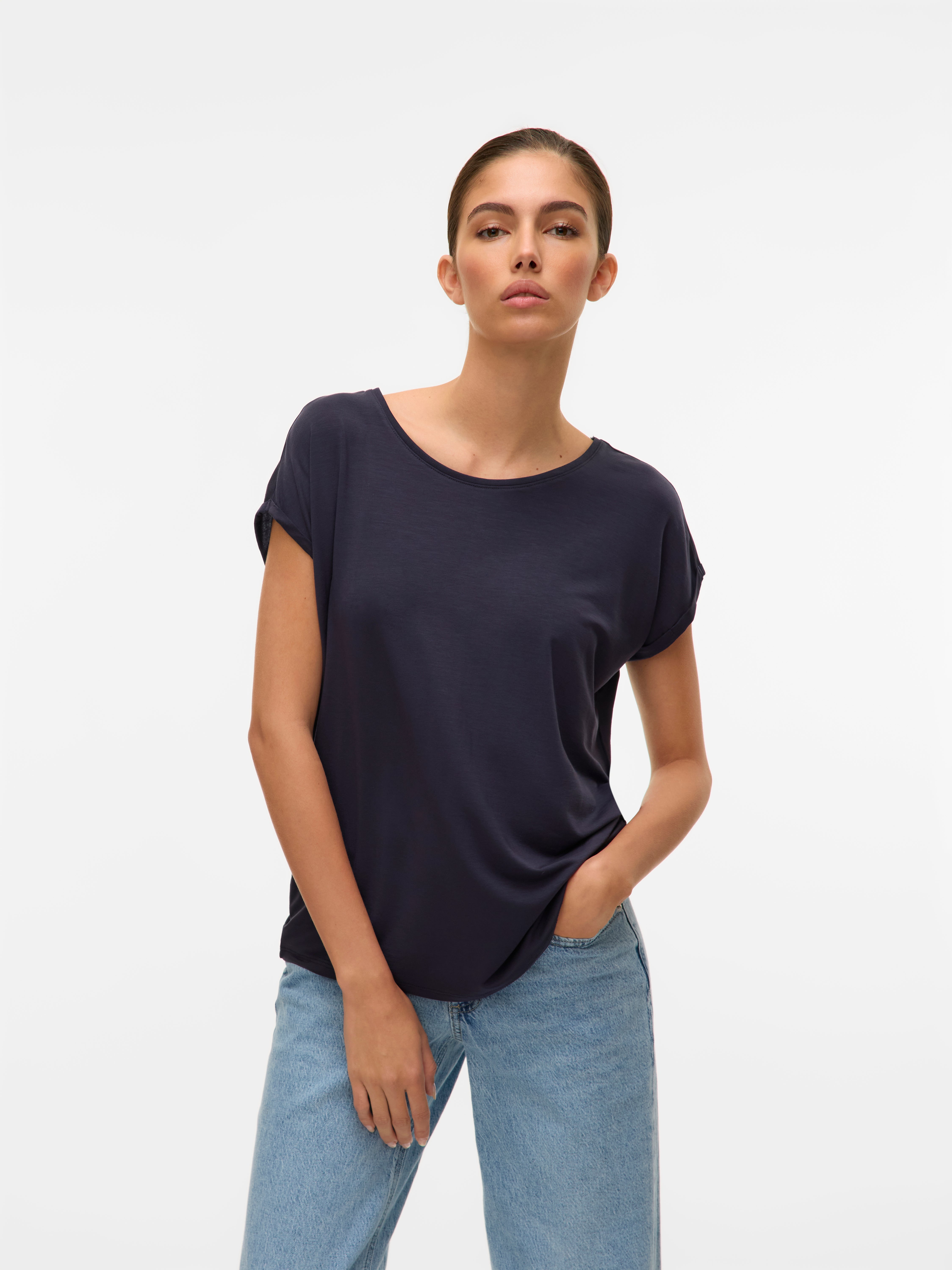 Regular Fit O-hals Lave skuldre T-skjorte | Dark Blue | Vero Moda®