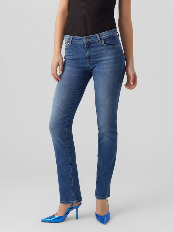 Skinny Fit Middels høyt snitt Jeans | Dark Blue | Vero Moda®