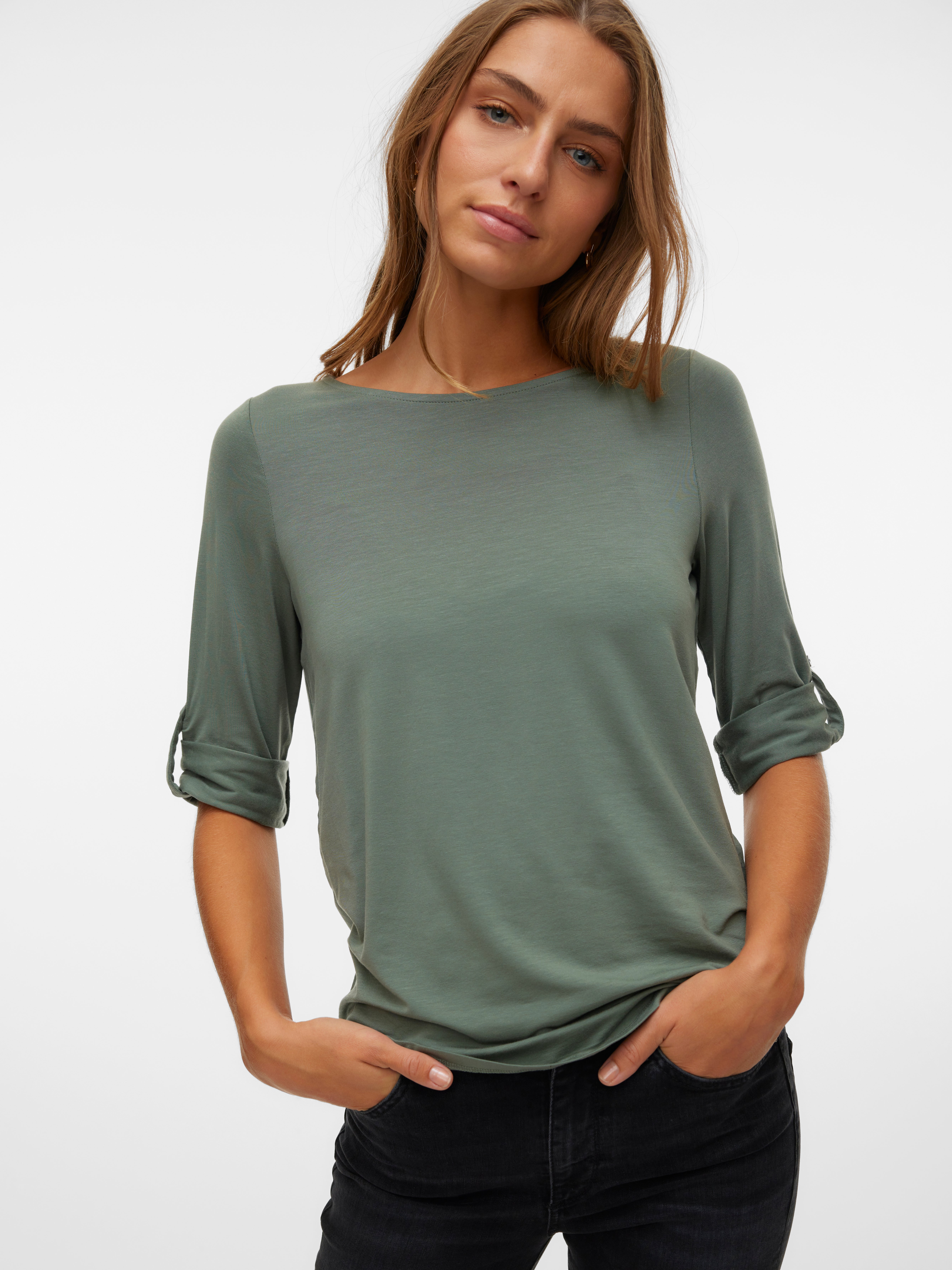Regular Fit Boat neck Dropped shoulders Top | Medium Green | Vero Moda®