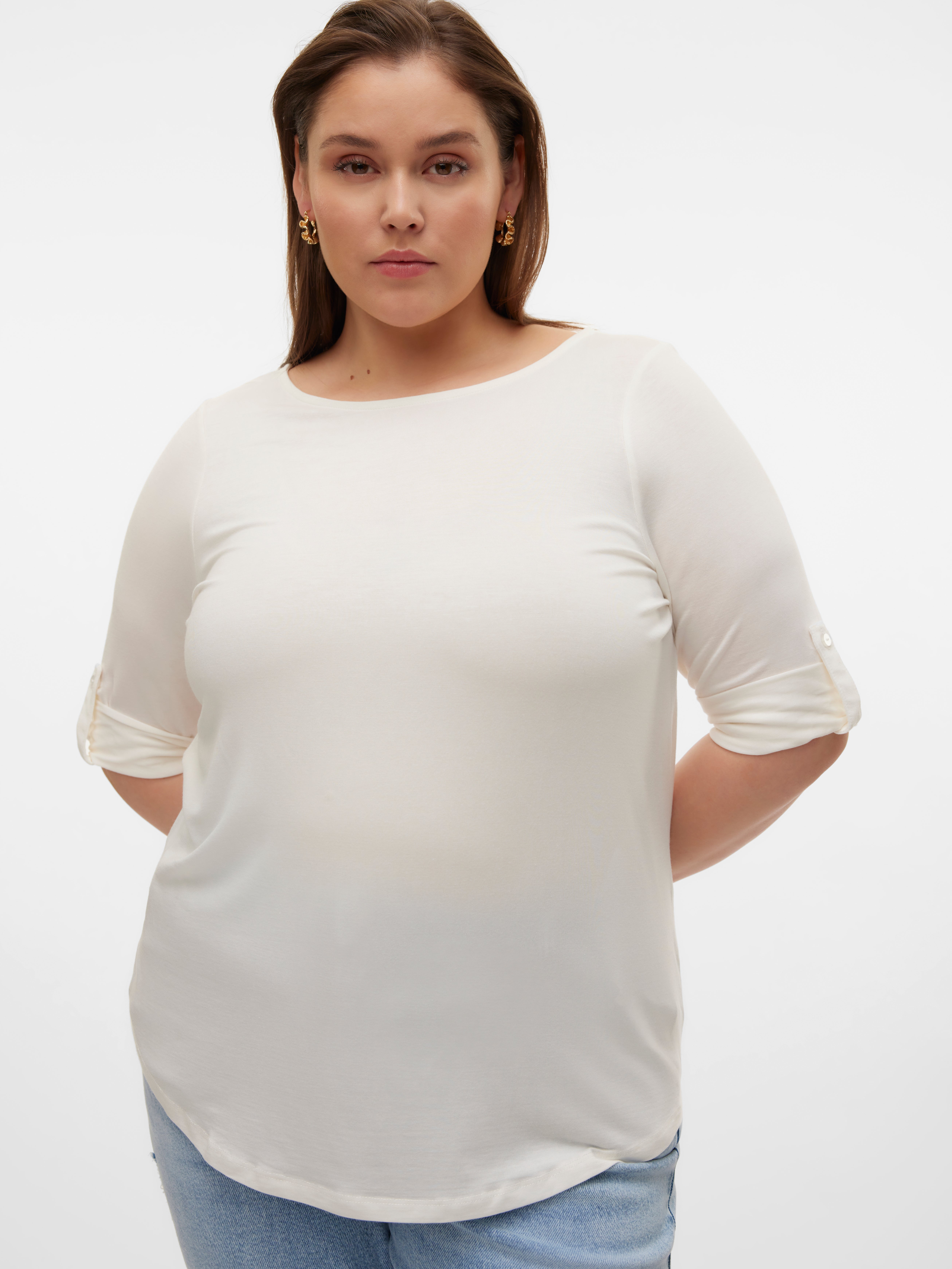 Normal geschnitten U-Boot Ausschnitt Curve Tief angesetzte Schulter Top ...