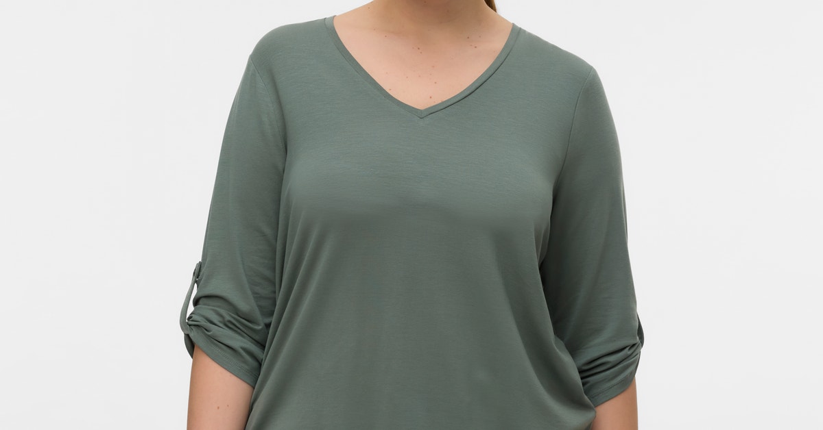 Tops Regular Fit Col en V Curve Manches classiques | Vert moyen | Vero ...