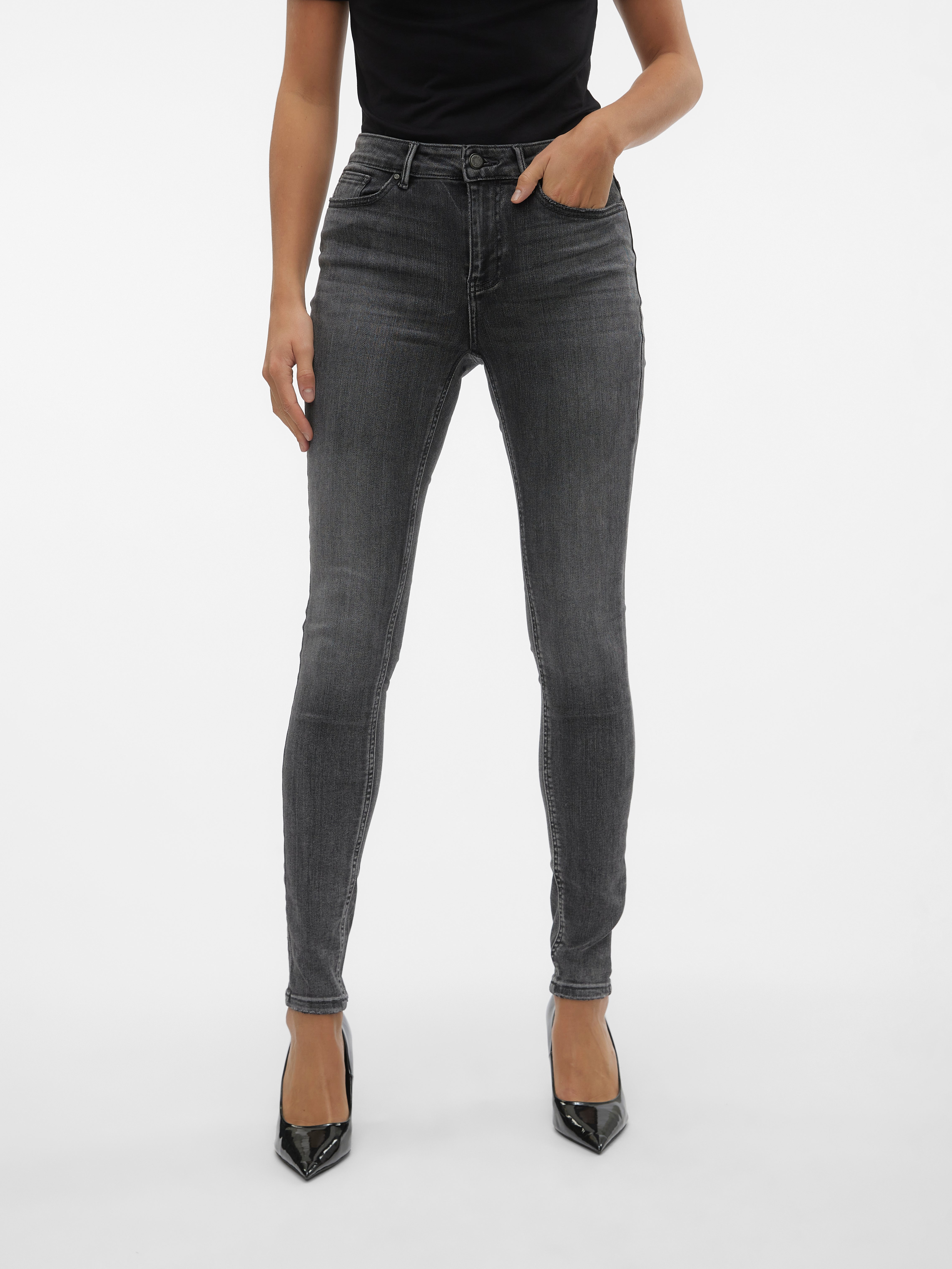 VMFLASH Middels høyt snitt Skinny Fit Jeans | Medium grå | Vero Moda®