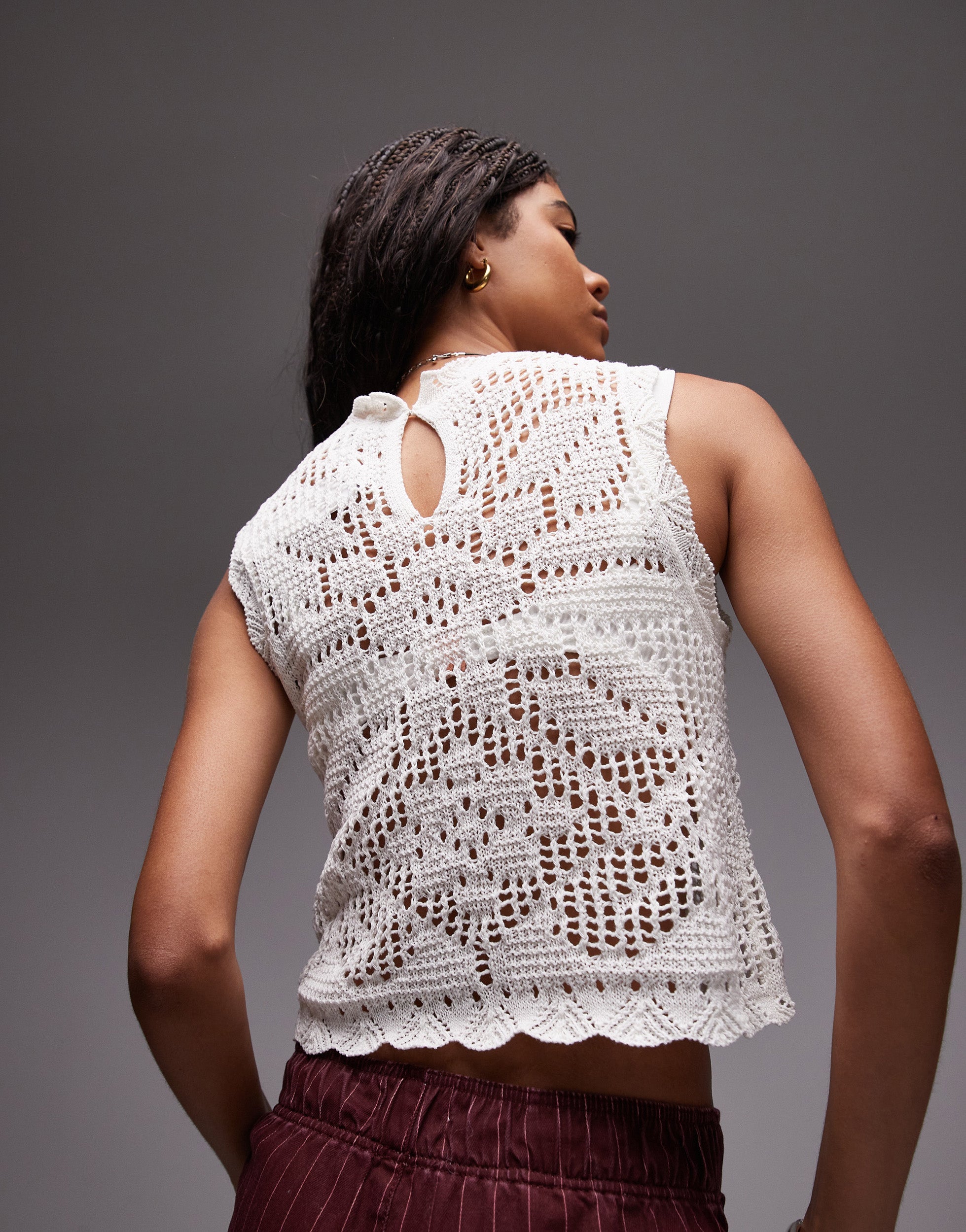 Topshop knitted scallop edge stitchy tank top | Off White | Topshop®