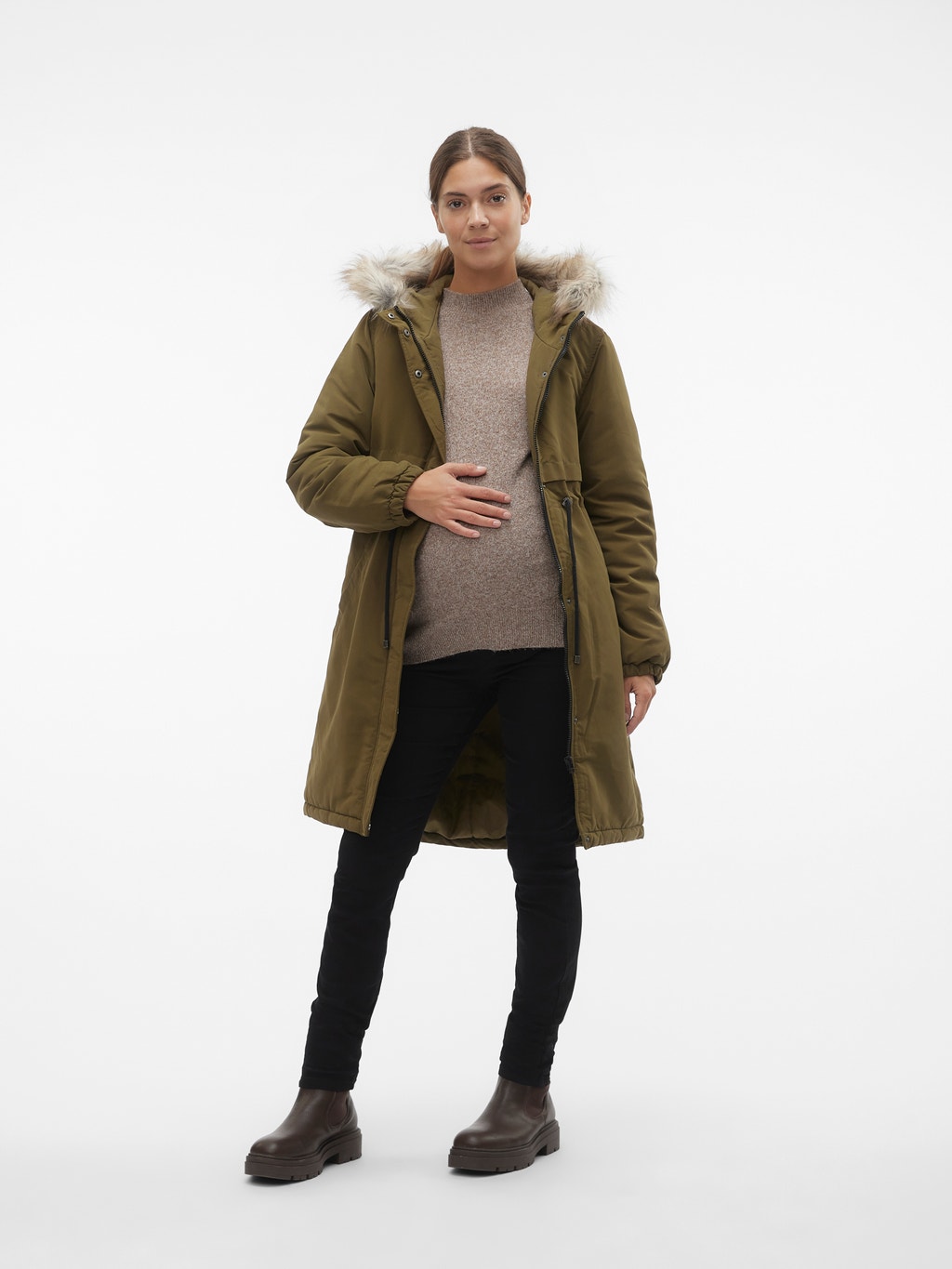 Hette med avtakbar kant i kunstpels Frakk | Light Brown | MAMA.LICIOUS®